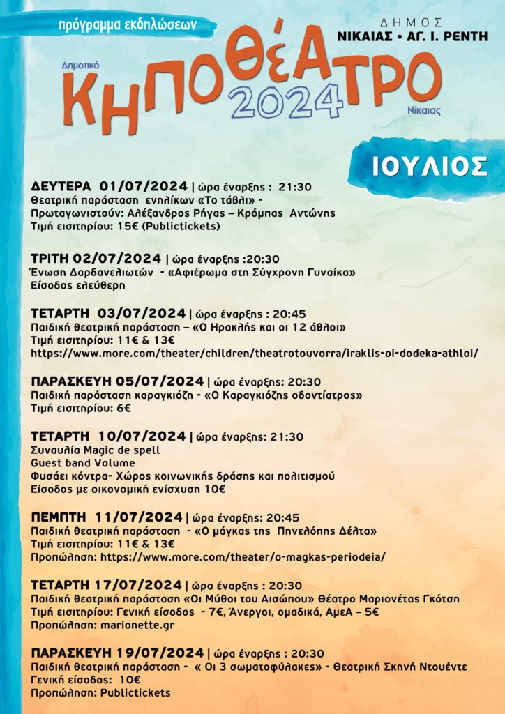 Καλοκαιρινές βραδιές πολιτισμού στο Δημοτικό Κηποθέατρο Νίκαιας - ΔΗΜΟΣ ...